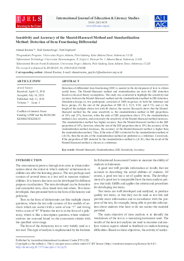 (PDF) Sensitivity and Accuracy of the Mantel-Haenszel Method and Standardization Method ...