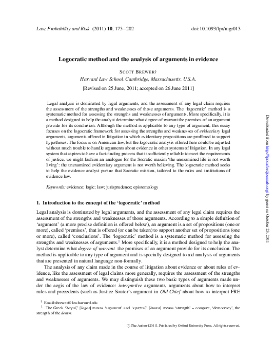 (PDF) Logocratic method and the analysis of arguments in evidence