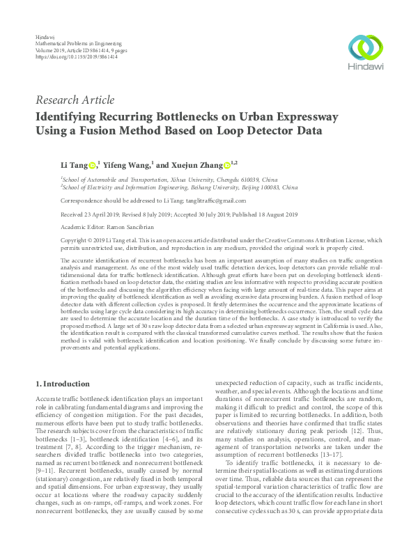 Pdf Identifying Recurring Bottlenecks On Urban Expressway Using A Fusion Method Based On Loop
