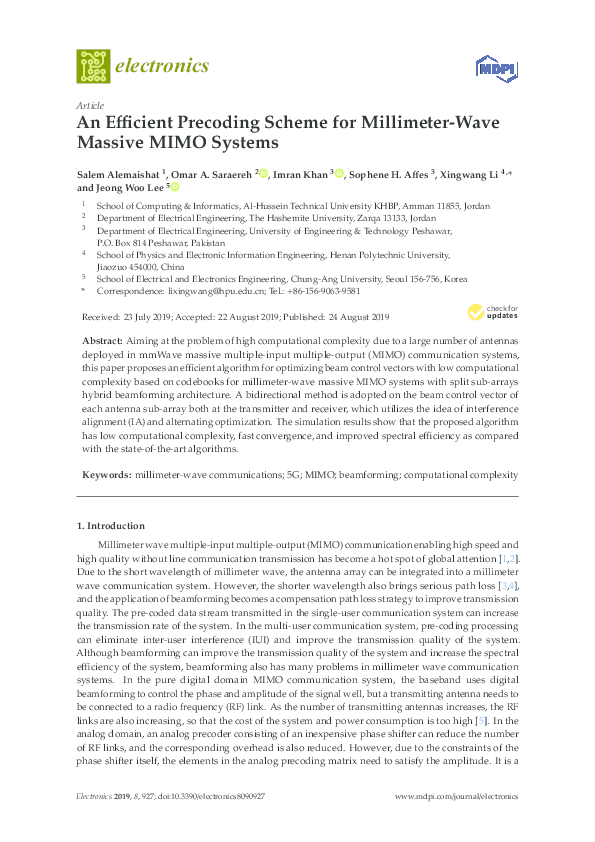 Pdf An Efficient Precoding Scheme For Millimeter Wave Massive Mimo Systems