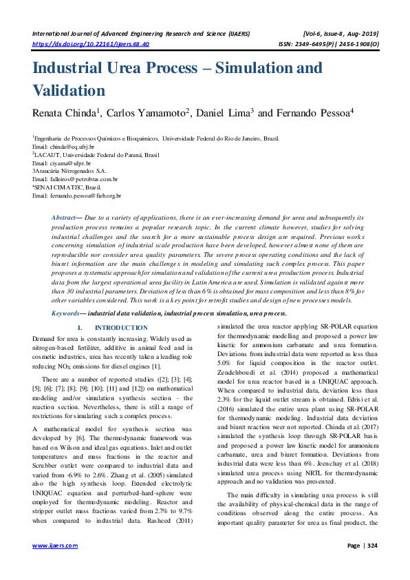 (PDF) Industrial Urea Process – Simulation and Validation