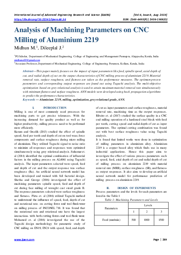 (PDF) Analysis of Machining Parameters on CNC Milling of Aluminium 2219 ...