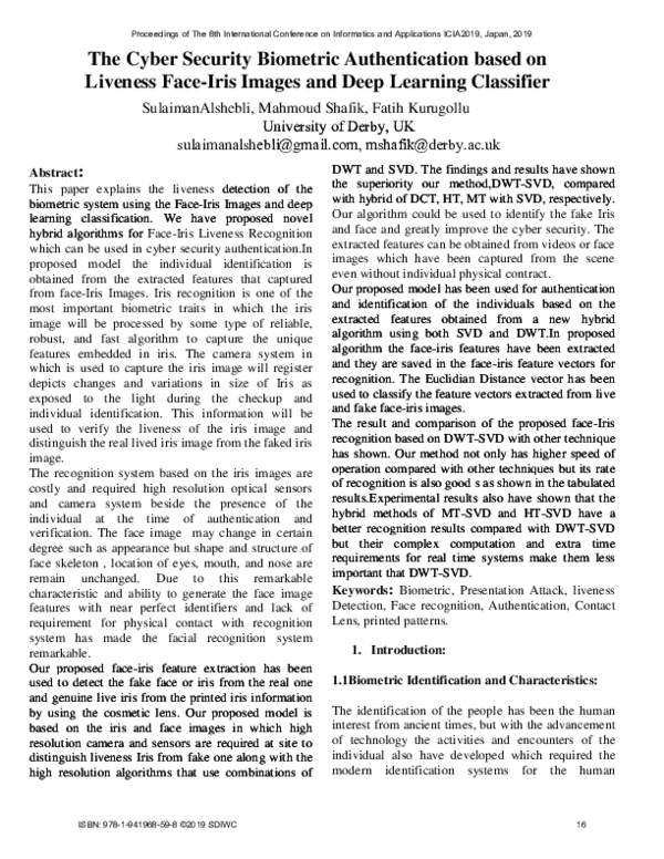 (PDF) The Cyber Security Biometric Authentication based on Liveness Face-Iris Images and Deep ...