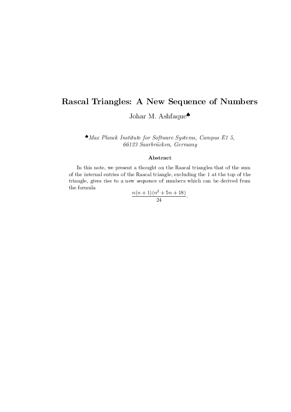 (PDF) Rascal Triangles: A New Sequence of Numbers