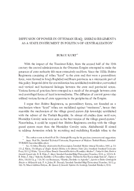 (PDF) DIFFUSION OF POWER IN OTTOMAN IRAQ: SHEBĀNA REGIMENTS AS A STATE ...