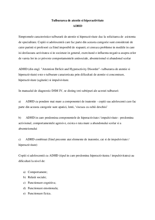 ADHD - tulburare de atentie si hiperactivitate
