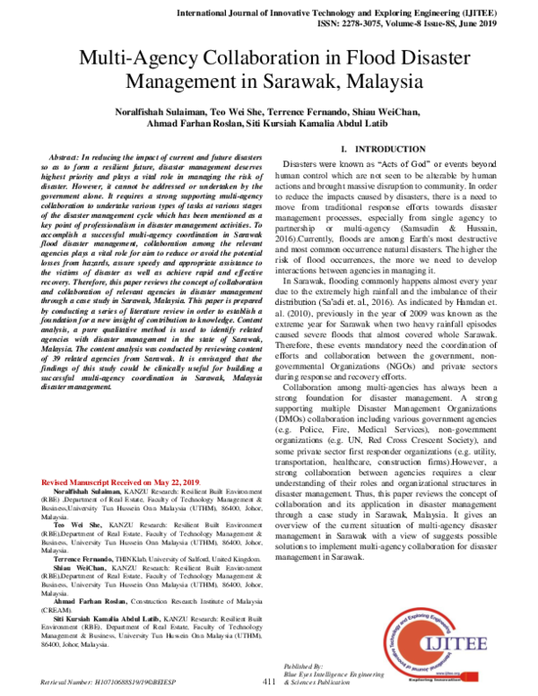 (PDF) Multi Agency Collaboration in Flood Disaster Management in ...