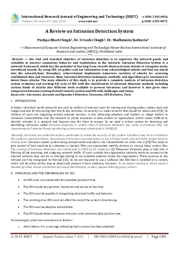 (PDF) IRJET- A Review on Intrusion Detection System