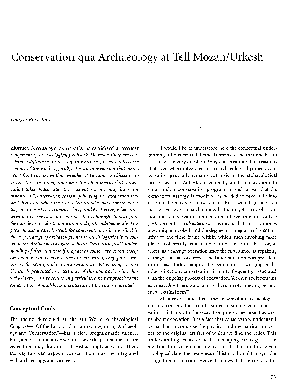 (PDF) Conservation qua Archaeology at Tell Mozan/Urkesh