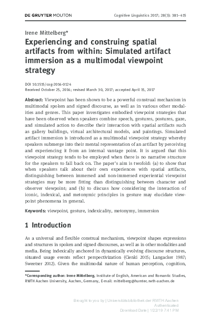(PDF) Mittelberg 2017 Simulated artifact immersion as a multimodal ...