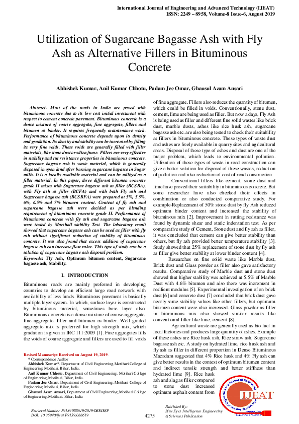 (PDF) Utilization of Sugarcane Bagasse Ash with Fly Ash as Alternative ...