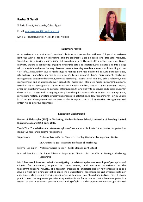 (PDF) Rasha El Gendi- CV(1) | Rasha ElGendi - Academia.edu