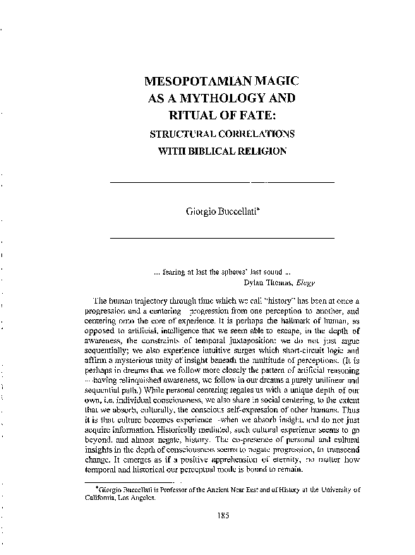 (PDF) Mesopotamian Magic as a Mythology and Ritual of Fate: Structural ...