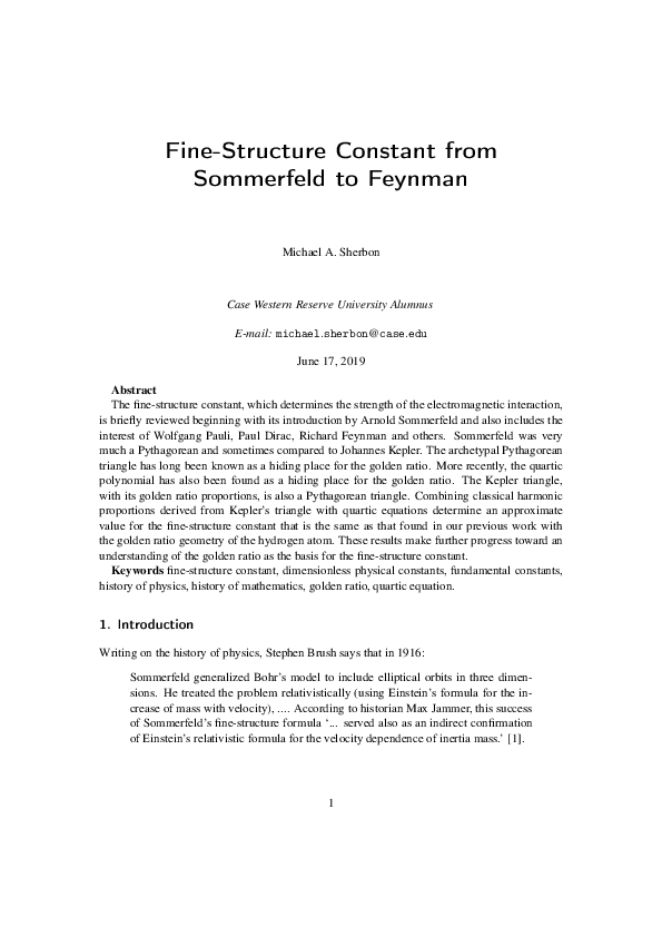 (PDF) Fine-Structure Constant from Sommerfeld to Feynman
