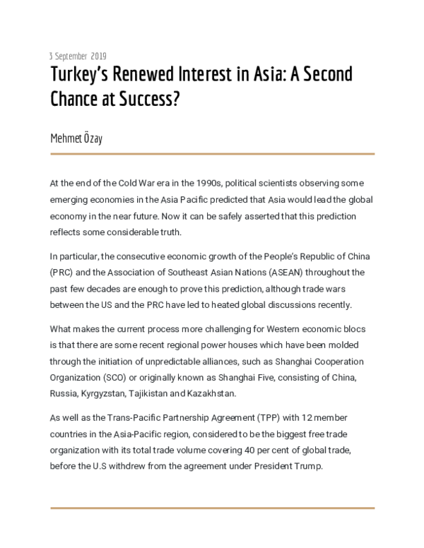 (PDF) Turkey's Renewed Interest in Asia: A Second Chance at Success