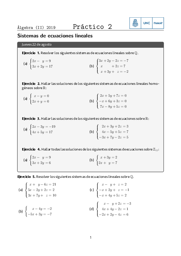 (PDF) Práctico 2 Sistemas de ecuaciones lineales