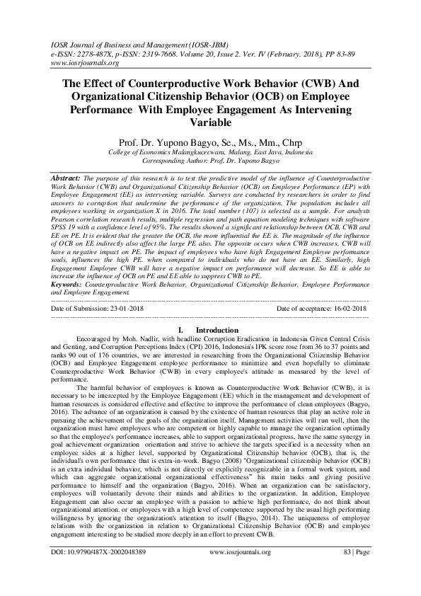 (PDF) The Effect of Counterproductive Work Behavior (CWB) And Organizational Citizenship ...