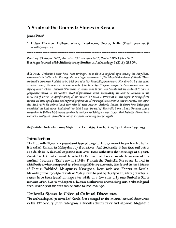(PDF) A Study of the Umbrella Stones in Kerala