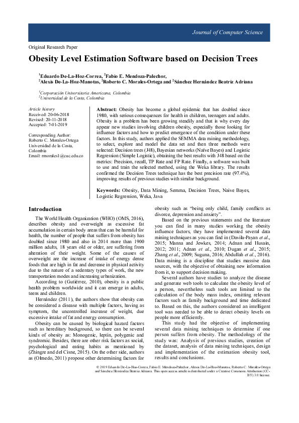 (PDF) Obesity Level Estimation Software based on Decision Trees