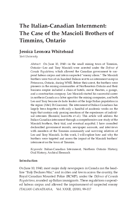 (PDF) The Italian-Canadian Internment: The Case of the Mascioli ...