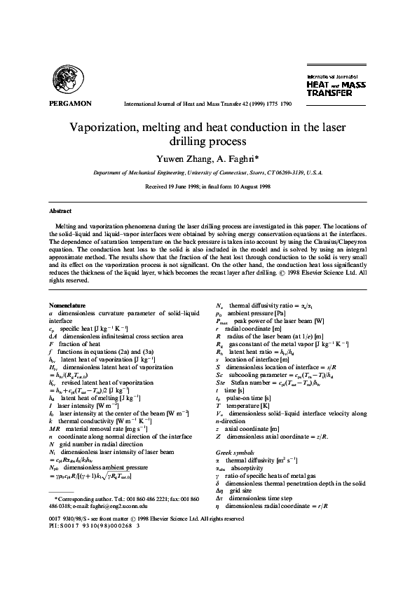 (PDF) Vaporization, melting and heat conduction in the laser drilling ...