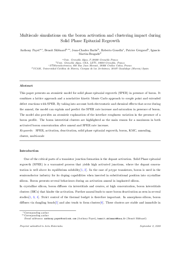 (PDF) Multiscale simulations on the boron activation and clustering impact during Solid Phase ...