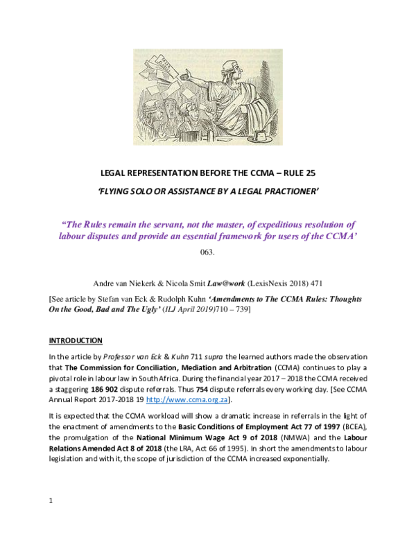 (DOC) LEGAL REPRESENTATION BEFORE THE CCMA -RULE 25 'FLYING SOLO OR ...