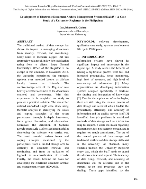(PDF) DEVELOPMENT OF ELECTRONIC DOCUMENT ARCHIVE MANAGEMENT SYSTEM (EDAMS): A CASE STUDY OF A ...