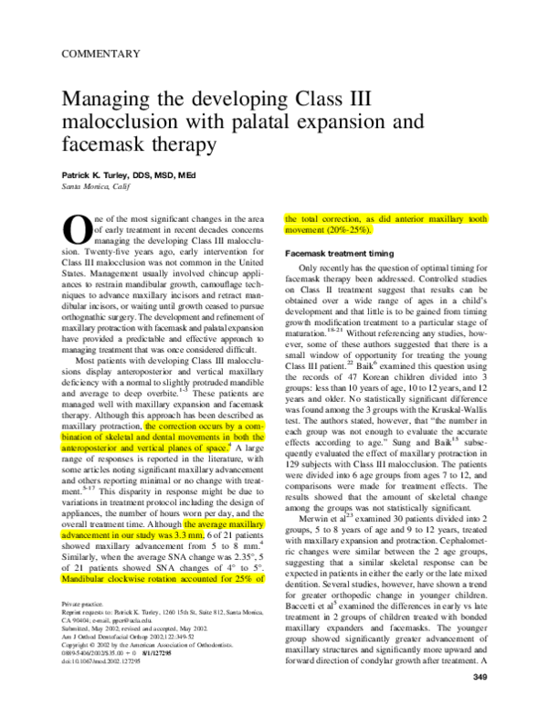 (PDF) Managing the developing Class III malocclusion with palatal ...