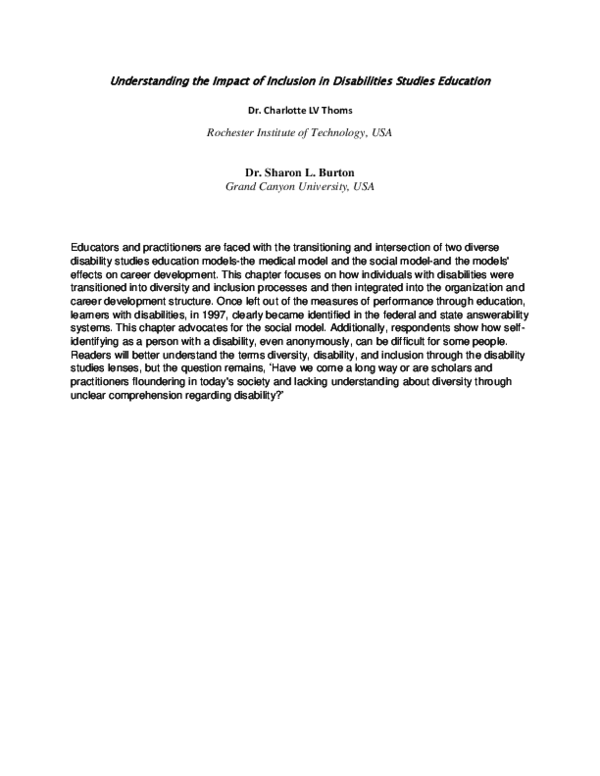 (DOC) Understanding the Impact of Inclusion in Disabilitiy Studies ...