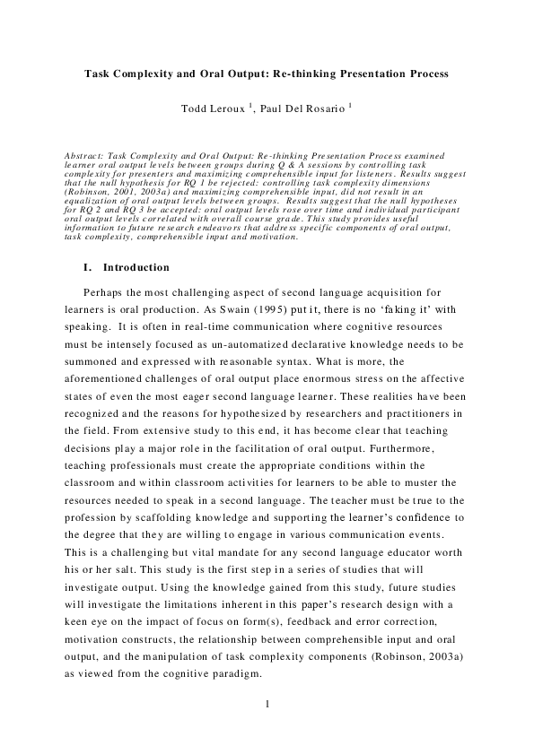 Doc Task Complexity And Oral Output Rethinking Presentation Process