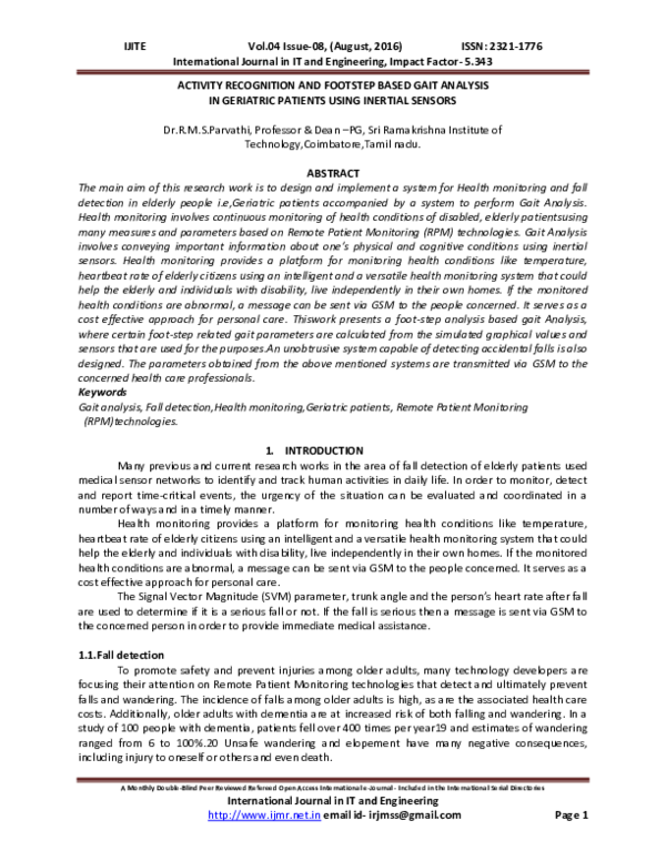 (PDF) ACTIVITY RECOGNITION AND FOOTSTEP BASED GAIT ANALYSIS IN GERIATRIC PATIENTS USING INERTIAL ...