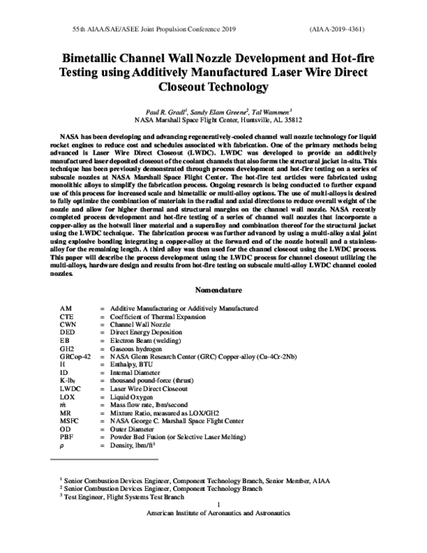 (PDF) Bimetallic Channel Wall Nozzle Development and Hot-fire Testing ...