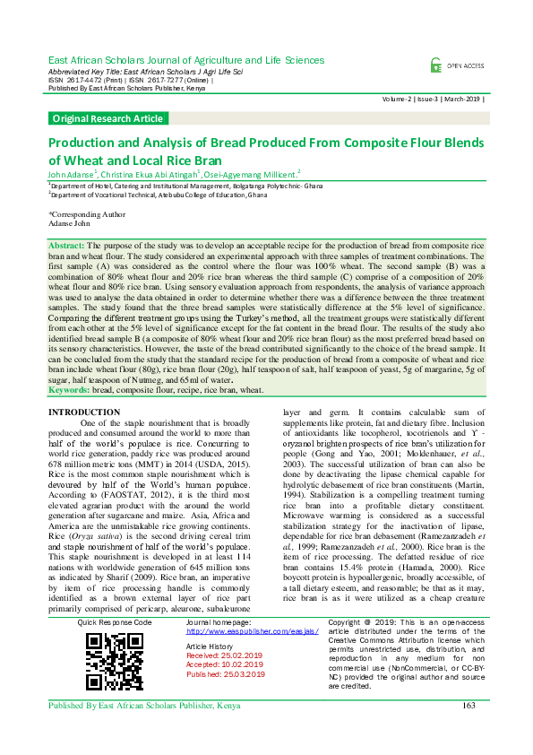 (PDF) Production and Analysis of Bread Produced From Composite Flour ...