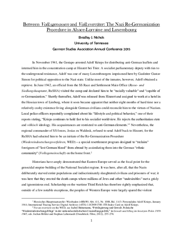 (DOC) Between Volksgenossen and Volksverräter. The Nazi Re ...