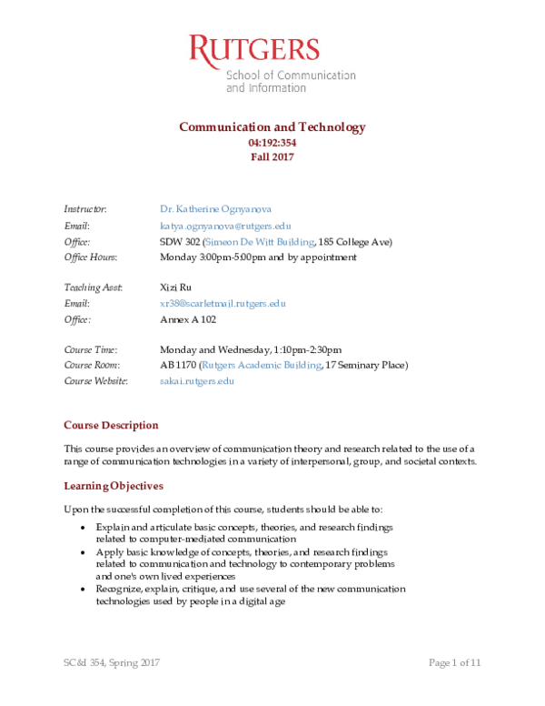 (PDF) Communication and Technology Course Description