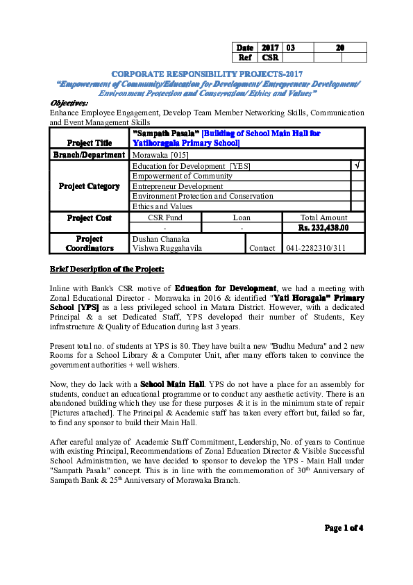 (PDF) CSR proposal - Yatihoragala Primary Main Hall [PDF]