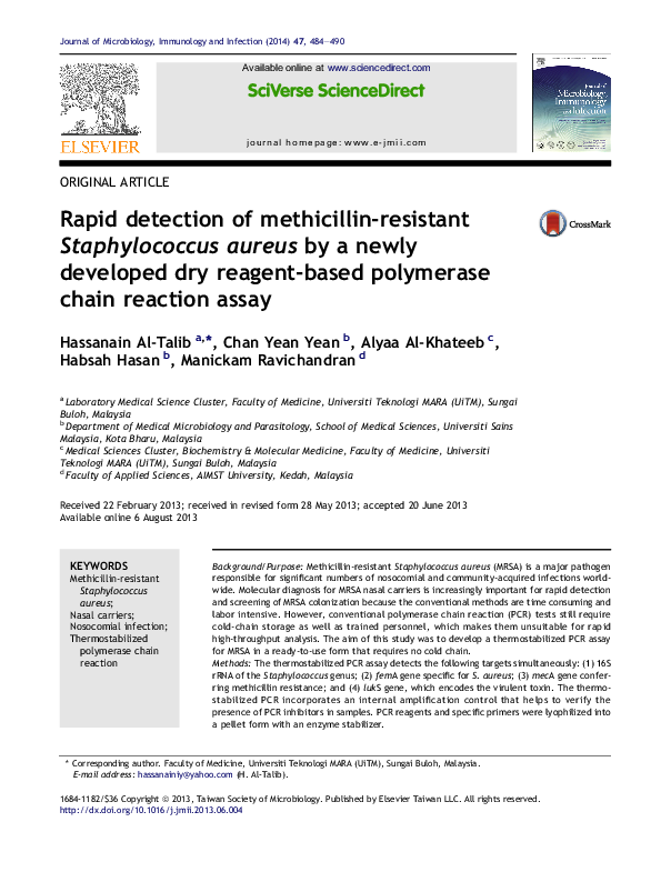 Pdf Rapid Detection Of Methicillin Resistant Staphylococcus Aureus By A Newly Developed Dry