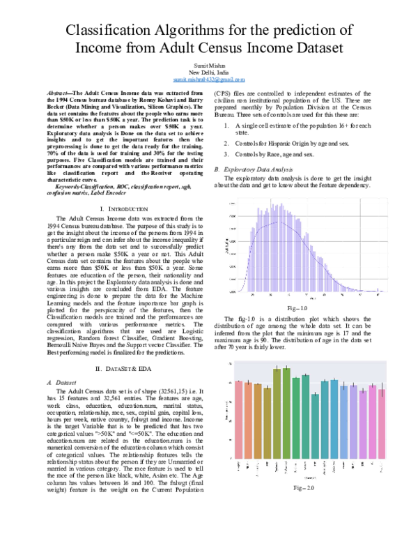 (PDF) Classification Algorithms for the prediction of Income from Adult ...