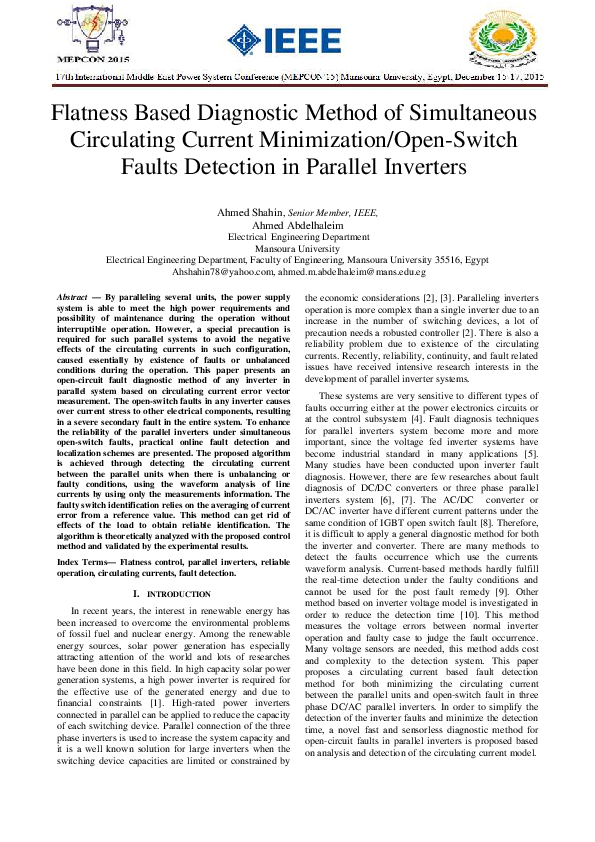 (PDF) Flatness Based Diagnostic Method of Simultaneous Circulating Current Minimization/Open ...