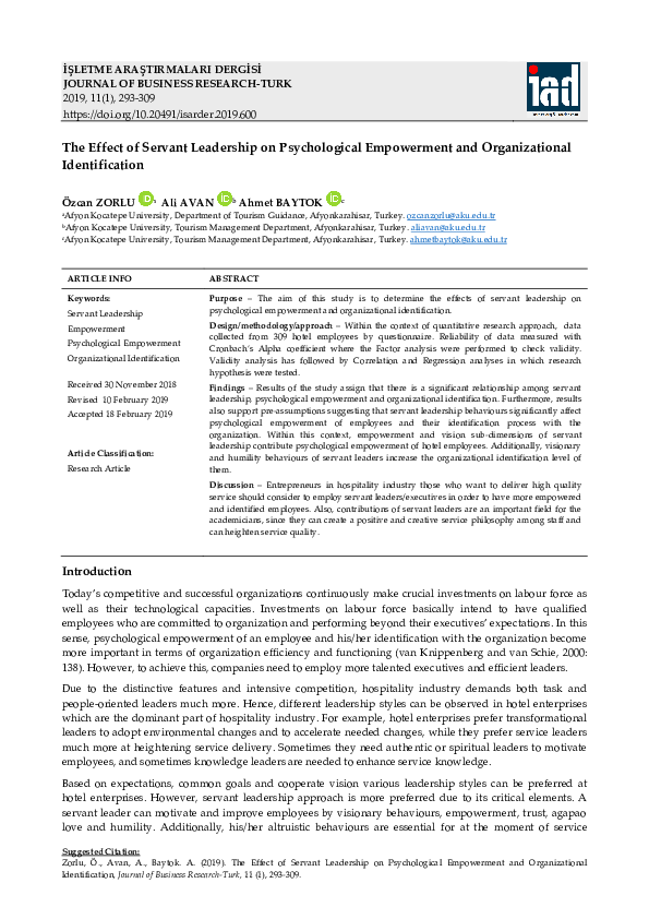(PDF) The Effect of Servant Leadership on Psychological Empowerment and Organizational ...