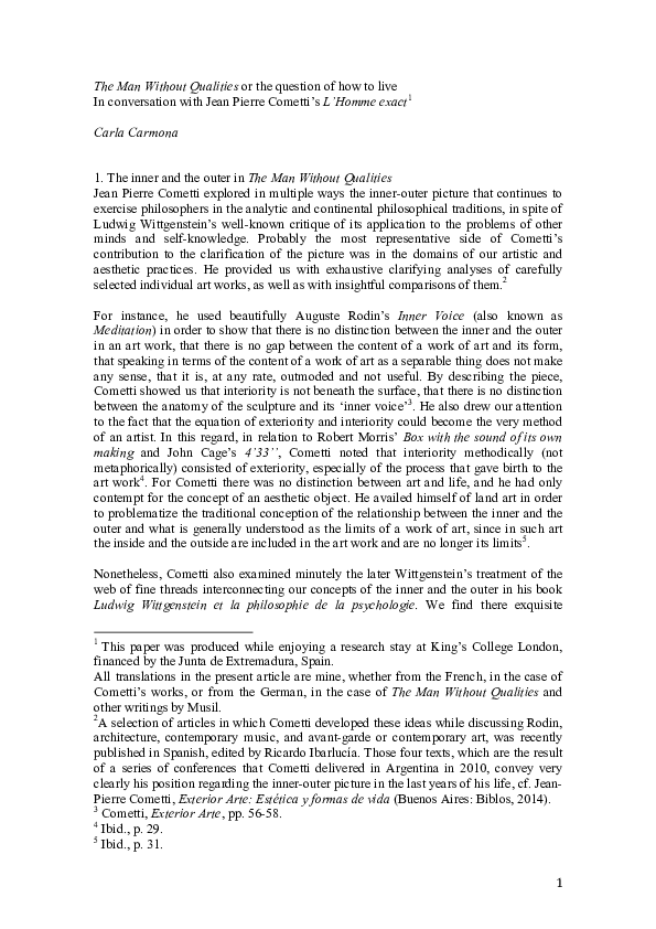 (PDF) The Man Without Qualities or the question of how to live