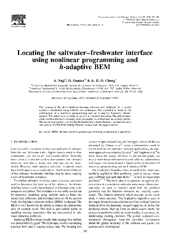 (PDF) Locating the saltwater-freshwater interface using nonlinear programming and h-adaptive BEM