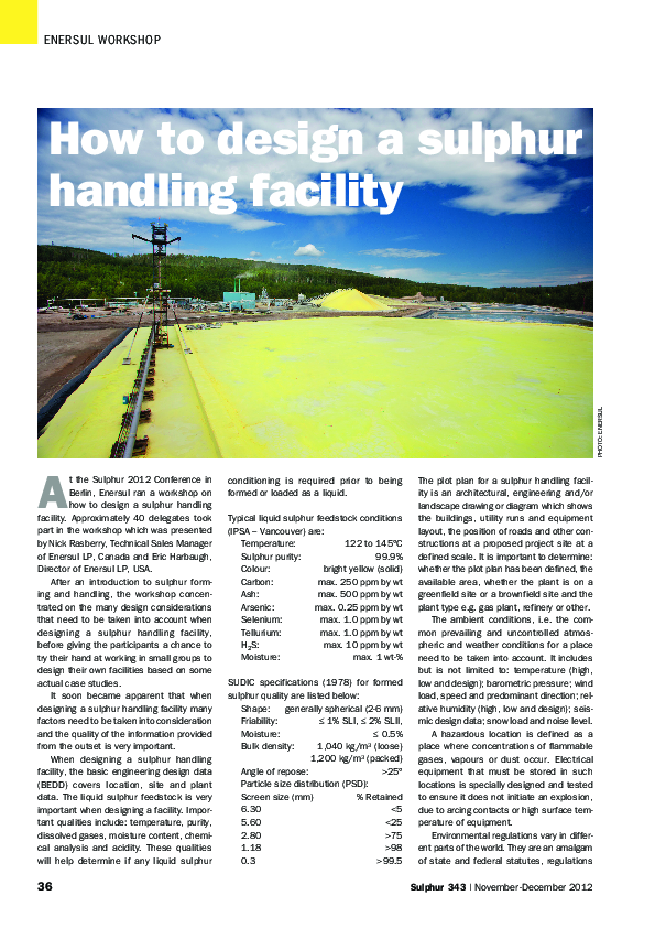 (PDF) Enersul article How to design a sulphur handling facility