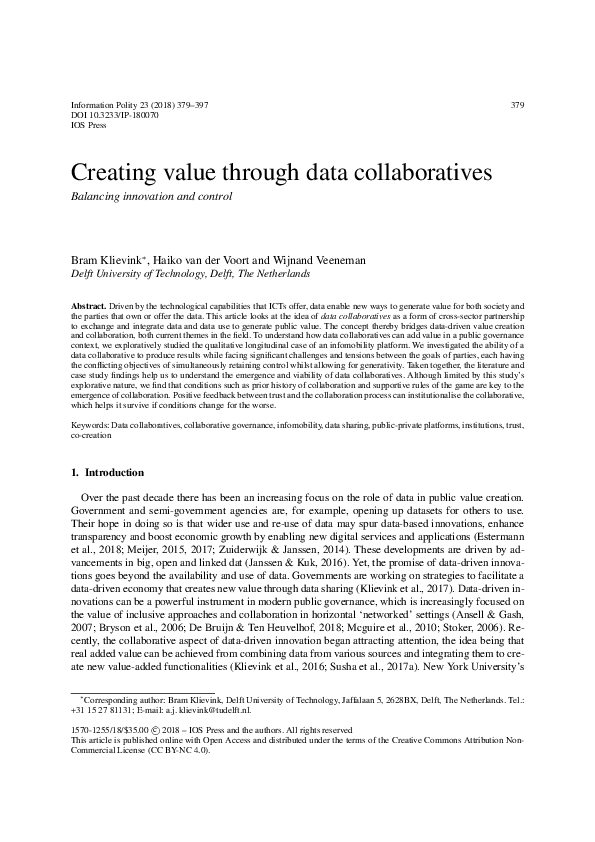 (PDF) Creating value through data collaboratives Balancing innovation and control