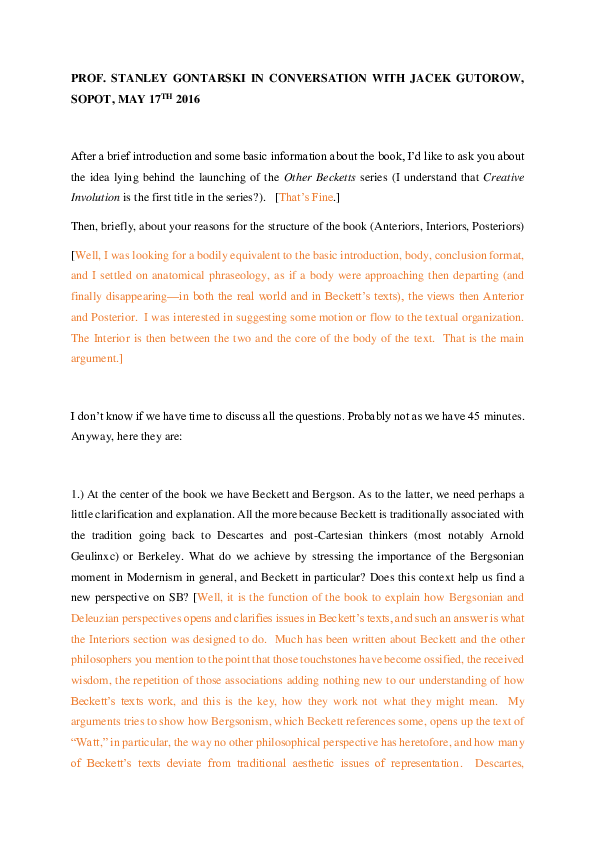 (DOC) "Creative Involution": Prof. Gontarski conversation