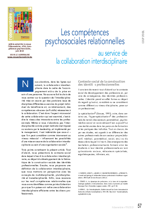 (PDF) Les compétences psychosociales relationnelles au service de la collaboration ...