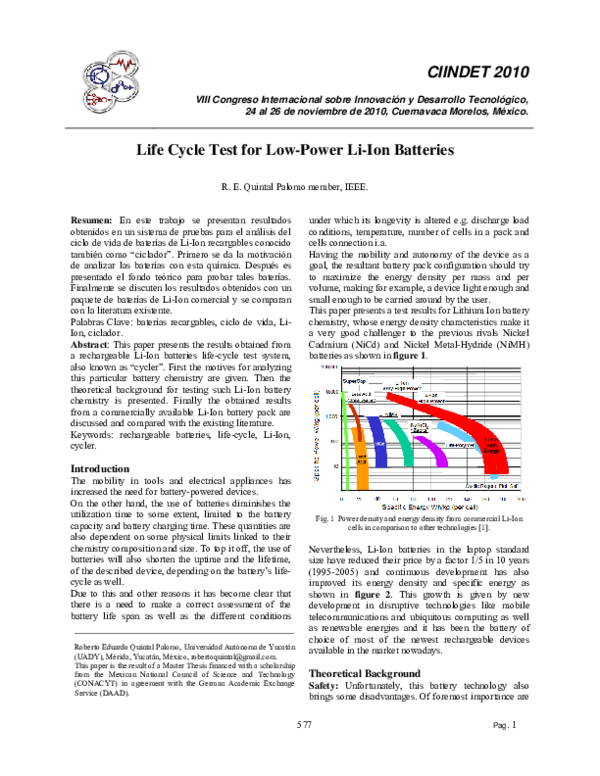 (PDF) Life Cycle test Li Ion Batteries CIINDET