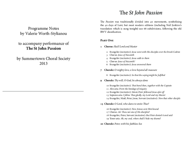 (PDF) Bach's St John Passion programme notes