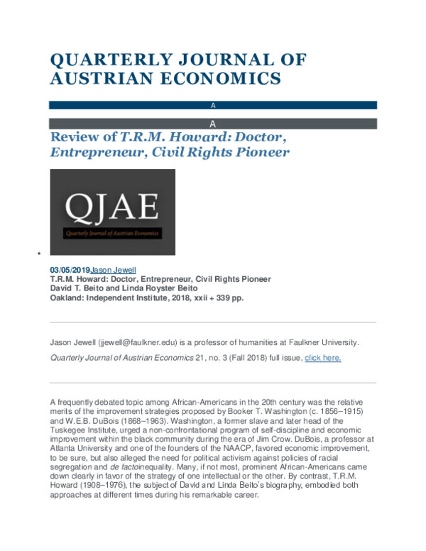 (PDF) T.R.M. Howard: Doctor, Entrepreneur, Civil Rights Pioneer